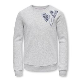 KIDS Only M&auml;dchen Sweatshirt "KOGMARY LIFE L/S O-NECK BOX SWT", grau, Gr. 146, bedruckt, meliert, unifarben, Sweatware, Obermaterial: 60% Baumwolle,