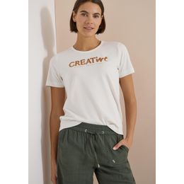 Cecil Damen T-Shirt, wei&szlig;, Gr. XL, bedruckt, Web, 48% Baumwolle, 48% Modal, 4% Elasthan, Shirts, mit Glitzer-Detail