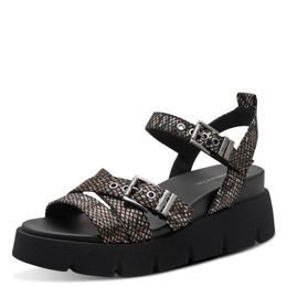 Tamaris Damen Keilsandalette, Gr. 41, braun, Textil, Schlangenoptik, Basic, Schuhe, Sommerschuh, Riemchensandale im angesagten Snake-Look