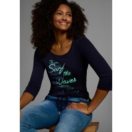 Kangaroos Damen 3/4-Arm-Shirt, blau, Gr. 36, Rippware, Obermaterial: 100% Baumwolle, Shirts, 3/4-Arm, sehr figurbetont, mit Logodruck,