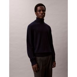 Calvin Klein Herren Rollkragenpullover "LS 100% MERINO T-NECK 14GG", blau, Gr. M, unifarben, Strick, Obermaterial: 100% Wolle, Pullover, Mit