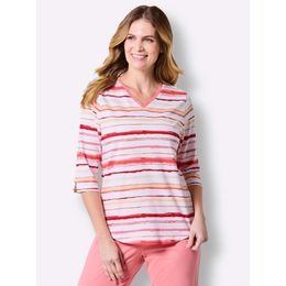 w&auml;schepur W&Auml;SCHEPUR Damen Pyjamaoberteil "Schlafanzug-Shirt", Gr. 40flamingo, wei&szlig;, gestreift, 100% Baumwolle, bedruckt, gemustert, gestreift, mehrfarbig,