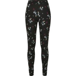 Urban Classics Damen Leggings "Urban Classics Damen Ladies Soft AOP Leggings", schwarz, Gr. S, 85% Polyester, 15% Elasthan, Hosen