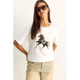 &Uuml;bergro&szlig;es Besticktes Pailletten Crew-Neck T-Shirt