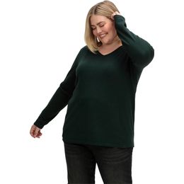 sheego Damen V-Ausschnitt-Pullover in flauschiger Qualit&auml;t tiefgr&uuml;n Gr&ouml;&szlig;e 48/50