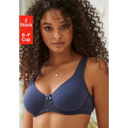 Damen T-Shirt-BH, NUANCE BY LASCANA, Gr. 80, blau, Spitze, Obermaterial: 85% Baumwolle, 10% Polyamid, 5% Elasthan, Basic, BHs, mit B&uuml;gel und