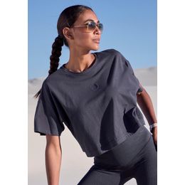 Lascana Damen Kurzarmshirt, grau, Gr. M, unifarben, Single Jersey, Obermaterial: 95% Baumwolle, 5% Elasthan, Shirts, T-Shirt, weite Form mit