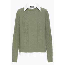 oxmo Damen Strickfleece-Pullover "Strickpullover OXFSanvi", gr&uuml;n, Gr. XL, Obermaterial: 91% Polyester PES. 9% Nylon NY., Pullover