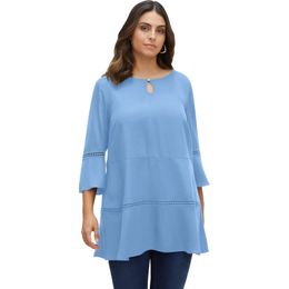 sheego Damen Tunika mit Lochmusterdetails, in A-Linie himmelblau Gr&ouml;&szlig;e 50