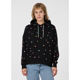 Ragwear Damen Kapuzensweatshirt "PIRITA HEARTS", schwarz, Gr. XXL, bedruckt, Sweatware, Obermaterial: 70% Baumwolle, 30% Polyester, Sweatshirts, mit
