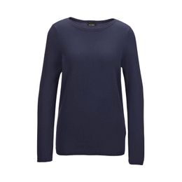 GOLDNER Damen Strickpullover "Kurzgr&ouml;&szlig;e Pullover mit U-Boot-Ausschnitt aus Baumwoll-Viskose-Mix", blau, Gr. 22, Obermaterial: 60% Viskose CV. 40%