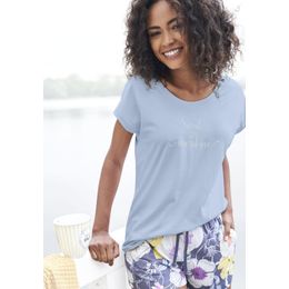 Damen T-Shirt, VIVANCE DREAMS BY LASCANA, Gr. 32, blau, Single Jersey, Obermaterial: 50% Baumwolle, 50% Viskose, bedruckt, unifarben, Shirts, mit