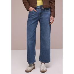 Street One Damen Loose-fit-Jeans, blau, Gr. 27, unifarben, Jeans, 76% Baumwolle, 18% Lyocell, 4% Elastomultiester, 2% Elasthan, Jeans, mit Wide Legs
