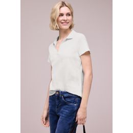 Street One Damen Poloshirt, wei&szlig;, Gr. 44, unifarben, Web, 97% Baumwolle, 3% Elasthan, Shirts, mit geschlitztem Rundhalsausschnitt