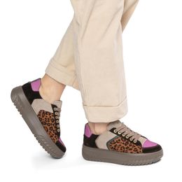 Ara Damen Plateausneaker "MONACO", Gr. 4dunkelbraun kombiniert, Glattleder, Lederimitat, Textil, Veloursleder, kontrastfarbene Details, Schuhe,