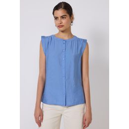 Damen Blusentop, blau, Gr. 44, STREET ONE STUDIO, unifarben, Stoff, 88% Viskose, 12% Polyamid, Blusen, aus softem Materialmix