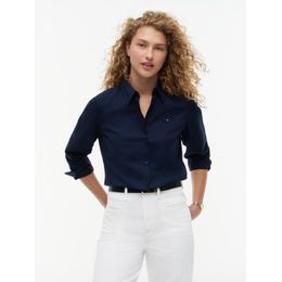 Tommy Hilfiger Damen Hemdbluse "STRETCH REGULAR LS SHIRT", blau, Gr. 44, unifarben, Web, Obermaterial: 97% Baumwolle, 3% Elasthan, Blusen, mit