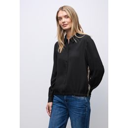Street One Damen Langarmbluse, schwarz, Gr. 34, unifarben mit Farbeinsatz, Stoff, 100% Viskose, Blusen, mit Leo-Streifen