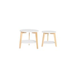 sobuy Set aus 2 Satztischen Wei&szlig; 50x50x45cm Modern