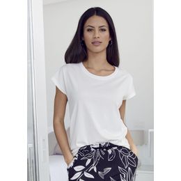 Lascana Damen Pyjamaoberteil, Gr. 36, beige, Single Jersey, Obermaterial: 50% Baumwolle, 50% Viskose, unifarben, Basic, Shirts, in Unifarben