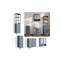 VICCO 4er Badm&ouml;bel Set Bianco Grau Spiegelschrank Unterschrank Hochschrank Badschrank Set im Landhausstil
