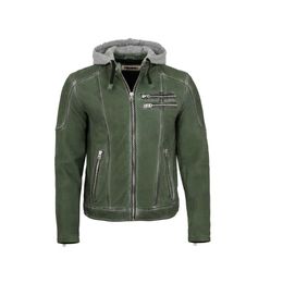 PUNCHBALL Lederjacke Kapuze Lammnubuk antik in Gr&uuml;n | Gr.: 50