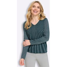 Classic Basics Damen V-Ausschnitt-Pullover "Langarm-Pullover"petrol, silberfarben, Gr. 50, unifarben, 87% Polyacryl, 8% Polyester, 5% metallisierte