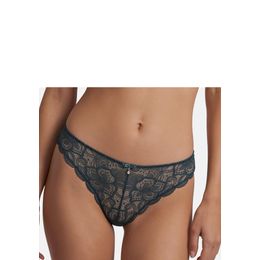 Lascana Damen Tanga "Nikoletta", Gr. 32, blau, Spitze, Obermaterial: 88% Polyamid, 12% Elasthan, Unterhosen, mit feiner Zierschleife und Accessoire