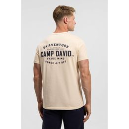 CAMP DAVID Herren Rundhalsshirt, beige, Gr. S, bedruckt, Single Jersey, Material: 100% Baumwolle, Shirts, aus Baumwolle
