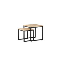 sobuy 2-teiliges Set aus 2 Satztischen Holzfarbe 50x50x50cm Industriell