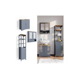 VICCO 3er Badm&ouml;bel Set Bianco Grau Spiegelschrank Waschtischunterschrank Hochschrank Badezimmerm&ouml;bel Set im Landhausstil
