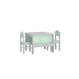 sobuy Kindertisch mit 2 St&uuml;hlen und 2 Regalen Hellgrau 60x60x48cm Modern