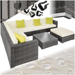 TecTake&reg; Aluminium Rattan Lounge, wetterfest und UV-best&auml;ndig, 4 extra Kissen und UV-best&auml;ndig, mit Sicherheitsglasplatte