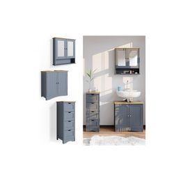 VICCO 3er Badm&ouml;bel Set Bianco Grau Spiegelschrank Waschtischunterschrank Badschrank Badezimmerm&ouml;bel Set im Landhausstil