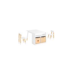 sobuy Kindertisch mit 2 St&uuml;hlen und 1 Ablagebrett Wei&szlig; 90x60x53cm Nordisch