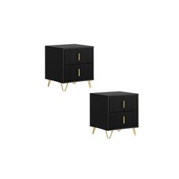 sobuy Nachttisch mit 2 Schubladen Schwarz 40x36x47cm Modern
