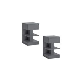 sobuy Nachttisch-Set 2er mit 1 Schublade Dunkelgrau 39x39x65cm Modern