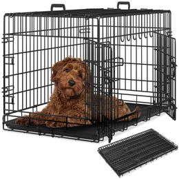 TecTake&reg; Hundek&auml;fig-Gitterbox, klappbar, mit 2 Tragegriffen, 2 gro&szlig;e T&uuml;ren mit Doppelverriegelung, herausnehmbarer Boden, abgerundete Ecken