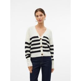 V&eacute;ro Moda VERO MODA Damen Strickjacke "VMLEA LS V-NECK CUFF CARDIGAN NOOS", schwarz-wei&szlig;, Gr. M, gestreift, Strick, Obermaterial: 100% Polyacryl, Strickjacken,