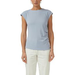 Damen T-Shirt, blau, Gr. 40, s.Oliver BLACK LABEL, unifarben, Interlock, Obermaterial: 96% Polyester, 4% Elasthan, Shirts, mit Raffung