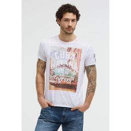 CAMP DAVID Herren Rundhalsshirt, wei&szlig;, Gr. M, bedruckt, Single Jersey, Material: Grundmaterial: 100% Polyester, Ausbrenner: 100% Baumwolle, Shirts,