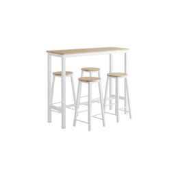 sobuy Bartisch-Set mit 4 Hockern, 5-teilig Wei&szlig; 120x40x100cm Industriell