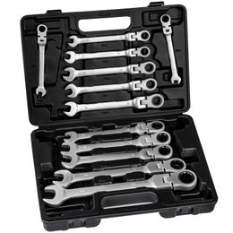 TecTake&reg; Ratschenschl&uuml;sselsatz, 12-teilig, 8 - 22 mm, 72 Zahn-Getriebe, inklusive Kunststoffkoffer