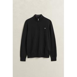 Gant Herren Troyer "CLASSIC COTTON HALF ZIP", schwarz, Gr. L, unifarben, Web, Obermaterial: 100% Baumwolle, Pullover, Regular fit mit Troyerkragen