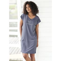Damen Nachthemd, VIVANCE DREAMS BY LASCANA, Gr. 40, blau, Single Jersey, Obermaterial: 50% Baumwolle, 50% Viskose, bedruckt, unifarben, Basic,