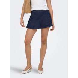 Only Damen Hosenrock "ONLRANJA REG FRILL DNM SKORT GUA", blau, Gr. XL, unifarben, Denim/Jeans, Obermaterial: 83% Baumwolle, 16% Polyester, 1%