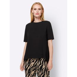 Heine Damen Plissee-Shirt, Schwarz, Gr. 48, T-Shirts, Material: Baumwolle