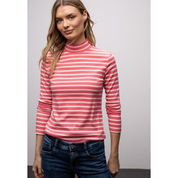 Street One Damen Langarmshirt, rosa, Gr. 44, gestreift, Jersey, Obermaterial: 95% Baumwolle, 5% Elasthan, Shirts, in Streifen-Optik und mit Turtleneck