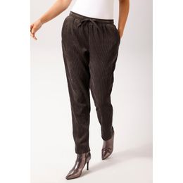 Aniston CASUAL Damen Schlupfhose, braun, Gr. 44, Strukturmuster, leicht gl&auml;nzend, unifarben, Cord, Obermaterial: 88% Polyester, 10% Polyamid, 2%