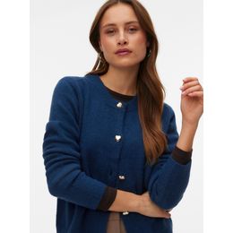 V&eacute;ro Moda VERO MODA Damen Strickjacke "VMFIONA LS SHORT BUTTON CARDIGAN GA BOO", blau, Gr. M, meliert, Strick, Obermaterial: 65% Polyester, 28% Polyacryl, 5%